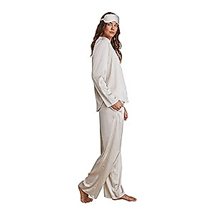 Barefoot Dreams Washed Satin Eyemask PJ Set, Luxe Satin Sleepwear with Sleep Mask, Cream Multi,