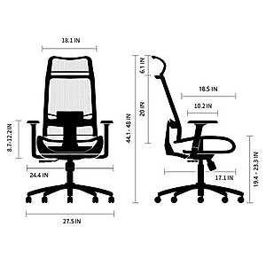 BILKOH Ergonomic Office Chair with Mesh Seat & Adjustable Lumbar Support, High Back Desk Chair with Breathable Mesh, Wide Headrest & Reclining Swivel Task Chair, 3D Armrest & Height Computer Chair