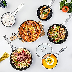 Induction Cookware Nonstick, BEZIA Pots and Pans Set for Induction Cooktop, Compatible with All Stoves, Dishwasher Safe Kitchen Cooking Pan Set with Frying Pans, Saucepans & Stockpot, 10-Piece