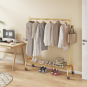 Dttwacoyh Garment Rack, Clothing Rack with Rounded Corners and Wheels,Cute Cat Ears, Heavy Clothes Rack for Bedroom, Living Room and Dormitory(Gold)
