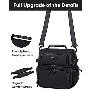 Artelaris Lunch Bag for Men Women, Dual Compartment Insulated Lunch Bag, Large Double Deck Leakproof Cooler Tote Bag with Side Pockets & Shoulder Strap Lunch Box for Picnic Work Camping Fishing