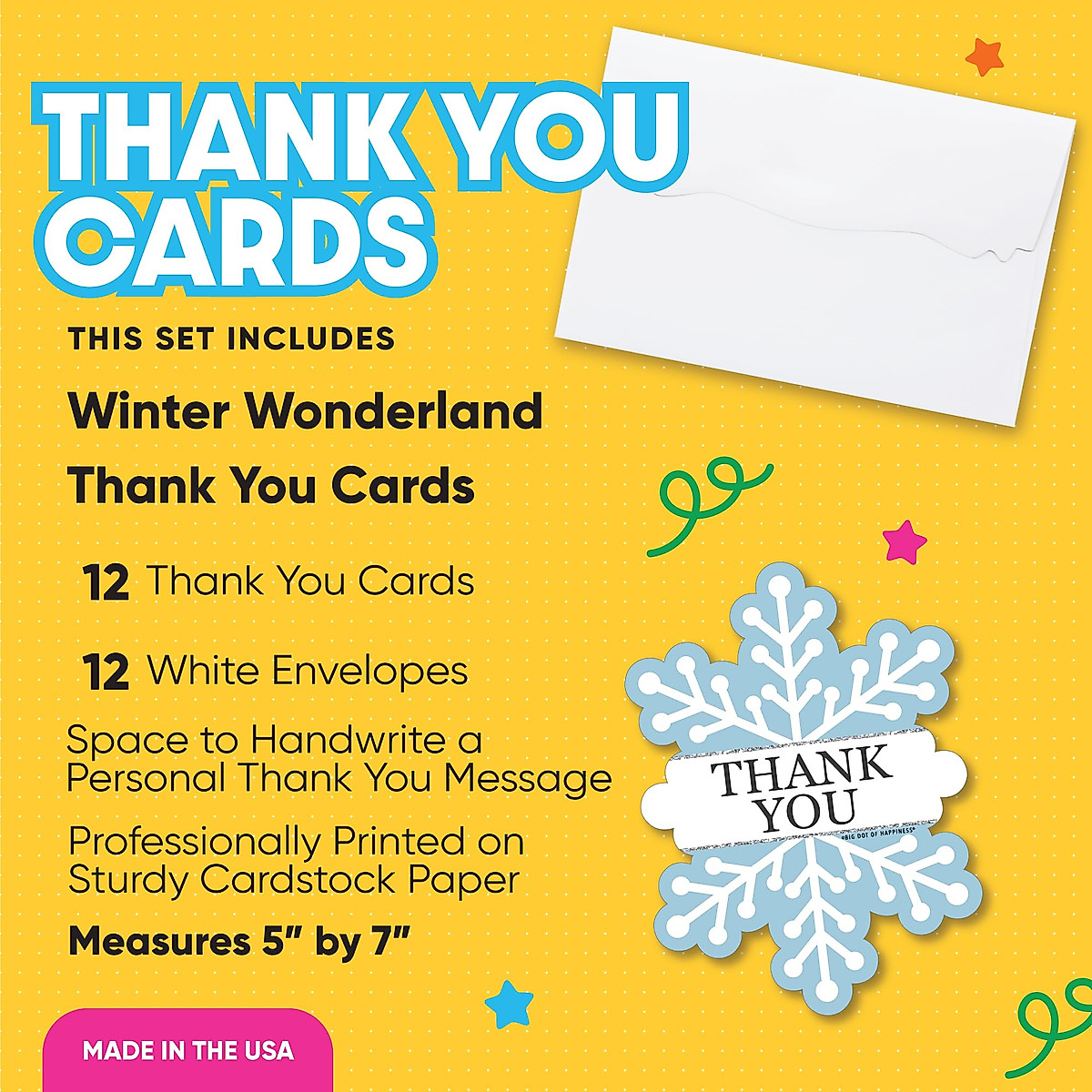Big Dot of Happiness Winter Wonderland - Shaped Thank You Cards - Snowflake Holiday Party and Winter Wedding Thank You Note Cards with Envelopes - Set of 12