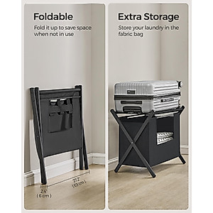SONGMICS 2 Pack Luggage Rack with Removable Laundry Bag, Set of 2 Suitcase Stands for Guest Room, Foldable for Space-Saving Storage, Steel Frame, Hotel, Bedroom, Black URLR005B02