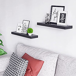 Ballucci Floating Book Shelves, 2-Pack 24" Wood Wall Mount Ledges with Invisible Brackets for Living Room, Bedroom, Bathroom, Kitchen, Nursery, 6" Deep - Black