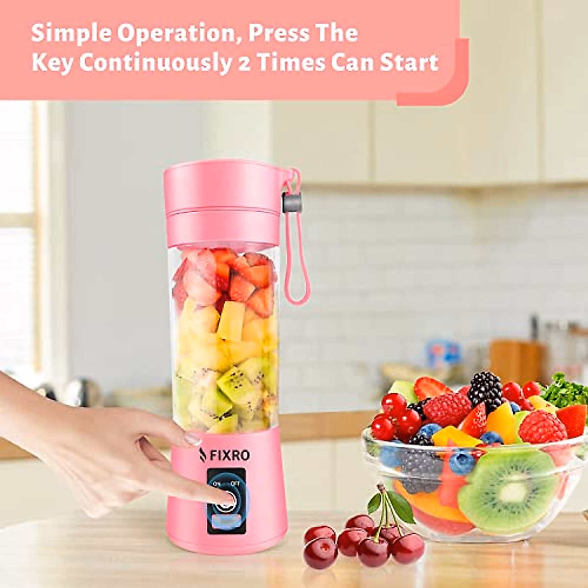 Portable Blender, Personal Blender for Smoothies and Shakes, Mini Fruit Juicer Cup Blender, Kitchen Personal Size Blender with USB Rechargeable, 380ml Traveling Fruit Juice, Veggie, Milk 6-3D Blades (Pink)