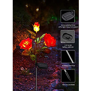 Solar Garden Lights - 4 Pack LED Solar Flower Lights with Larger & More Realistic Rose Flowers, Bigger Solar Panel, Waterproof Solar Outdoor Lights for Yard Patio Lawn Pathway Walkway Decoration