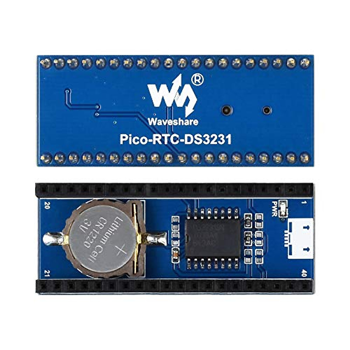Precision RTC Module for Raspberry Pi Pico Mini Board, Incorporates High Precision Real-Time Clock Chip DS3231, Uses I2C Bus for Communication, with Female Pin Header Stackable Design