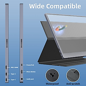 Portable Monitor 4K - 15.6inch UHD 3840×2160 100% sRGB USB-C Mini HDMI External Second Monitor Portable IPS Screen Computer Display with Speakers for Laptop MacBook Switch PS5/4 Xbox