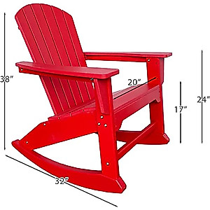 RESINTEAK Pacific Adirondack Rocking Chair, All Weather Resistant, Ergonomic Design and Comfort, 20 Inch Wide Seat, up to 350 lb Big and Tall Porch Rockers for Backyards, Firepit, Deck (Red)