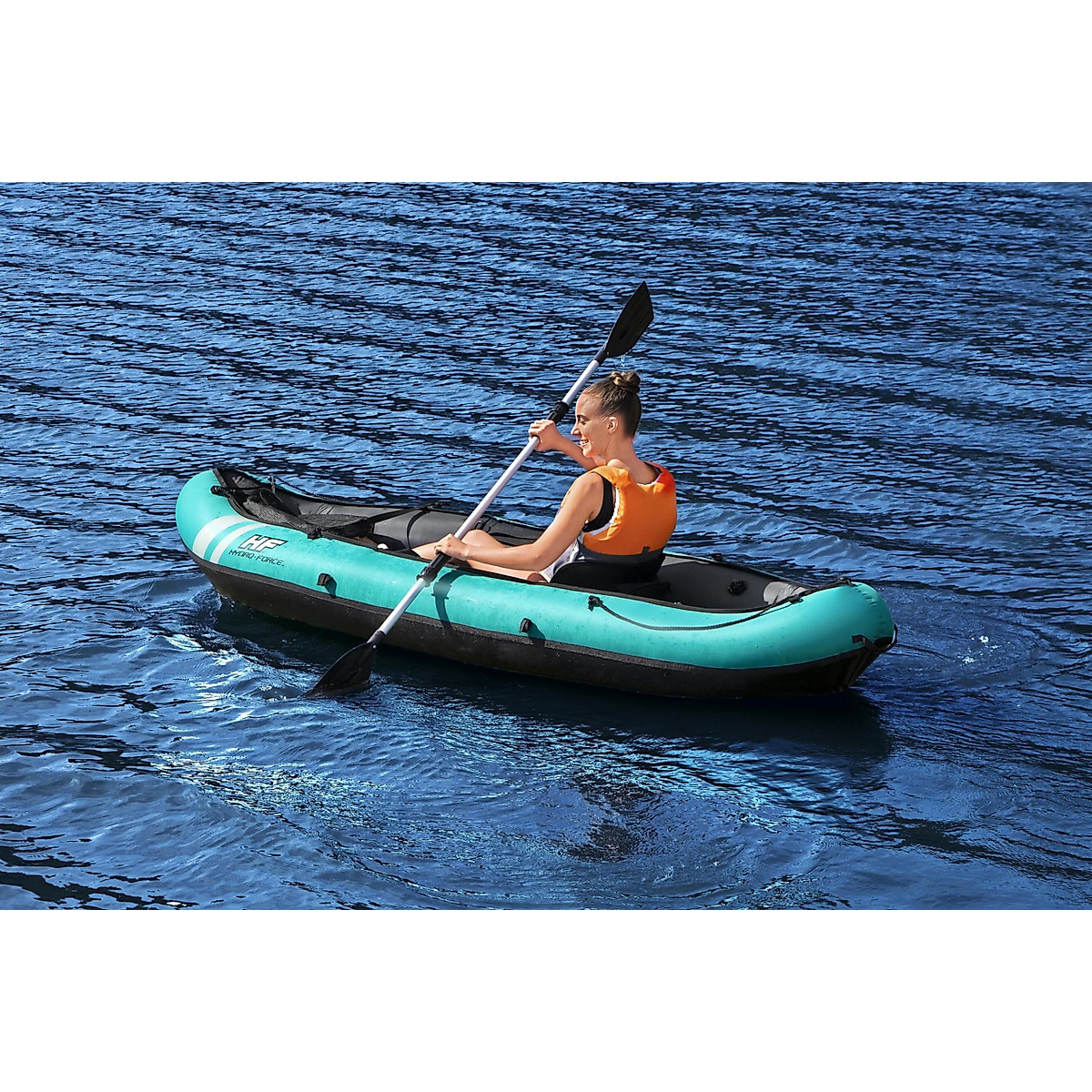 Bestway Hydroforce Ventura Kayak 1 Person Set, Inflatable Boat Set with Hand Pump, Paddle and Storage Bag, Multiple Styles, Light Blue