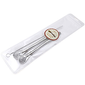 GFDesign Yerba Mate Bombilla Gourd Drinking Filter Straws 304 Food-Grade 18/8 Stainless Steel - Set of 2 with Cleaning Brush - 6.1" Long