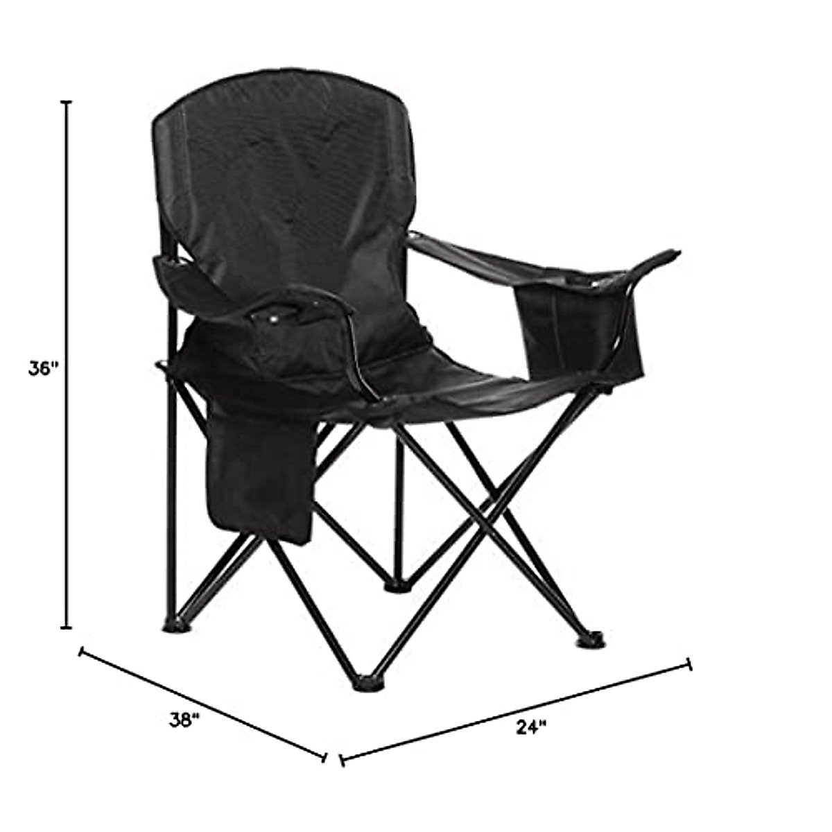 Amazon Basics XL Folding Padded Outdoor Camping Chair with Carrying Bag - 38 x 24 x 36 Inches, Black