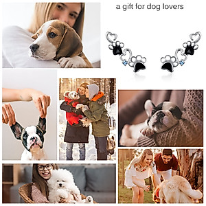 HOOHWE Dog Paw Print Earrings S925 Sterling Silver Crawler Earring Cuff Climber Earrings Puppy Dog Cat Pet Paw Print Stud Earrings Jewelry Gifts for Women