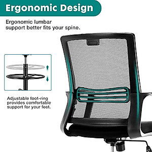 OLIXIS Tall Standing Office Desk Adjustable Foot Ring Drafting Chair, Darkblack