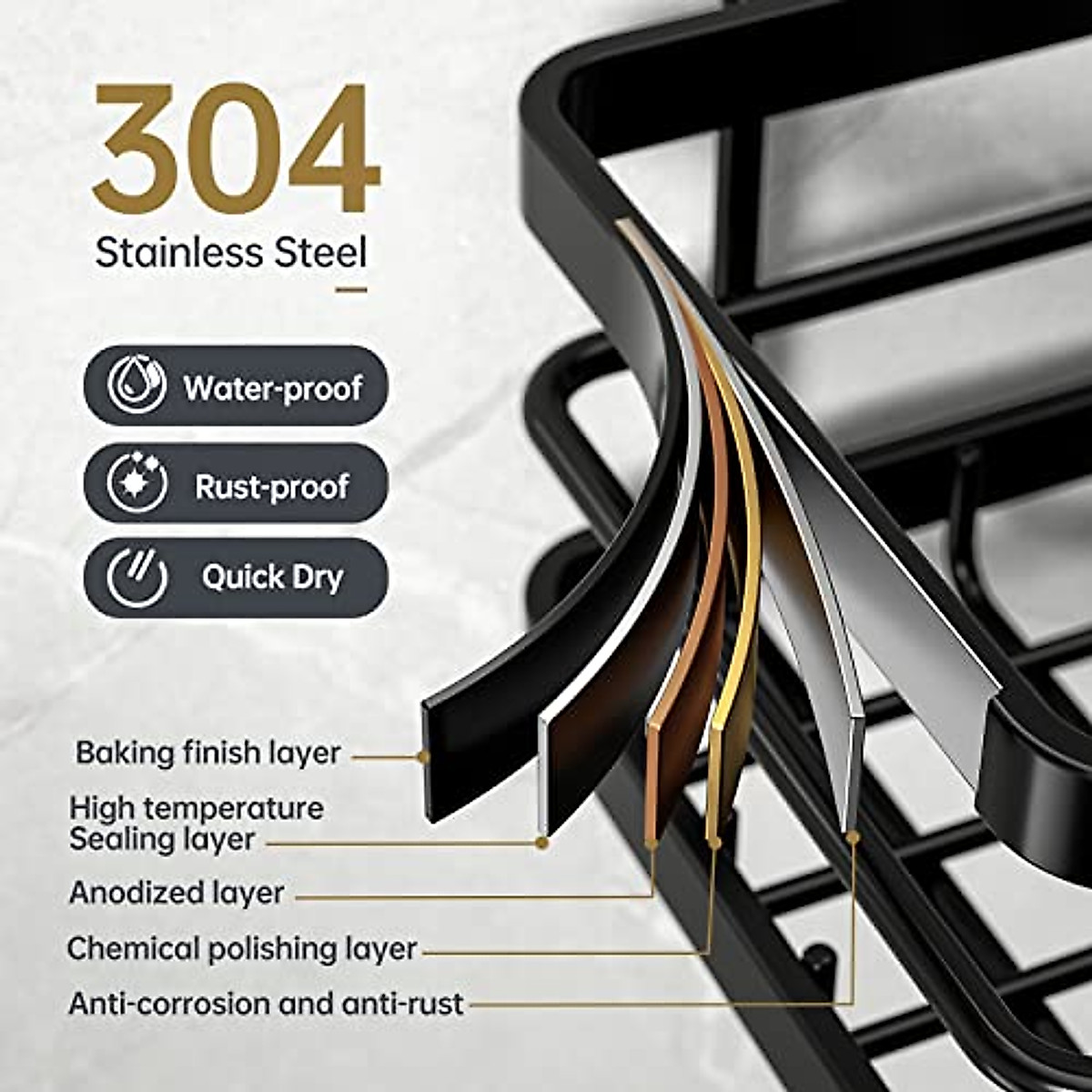 TOPCHASE Shower Caddy, Shower Organizer Adhesive, Shower Shelves 3 Pack No Drilling, Rustproof Shower Rack With Soap Holder, Black Shower Storage Basket for Inside Shower Bathroom Organization