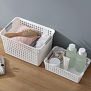 Bekith 4 Pack Plastic Storage Tray Basket, A4 Paper Storage Organizer Basket, Classroom Office School File Holder, 14 Inches x 10 Inches x 3.4 Inches, White