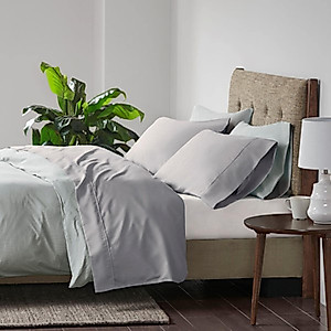 Beautyrest BR 600 TC Cooling Cotton Blend Solid Bed Sheet Set with 16 Inch Deep Pocket, All Season, Soft Bedding-Set, Matching Pillow Case, Full, Grey, 4 Piece (BR20-0994)