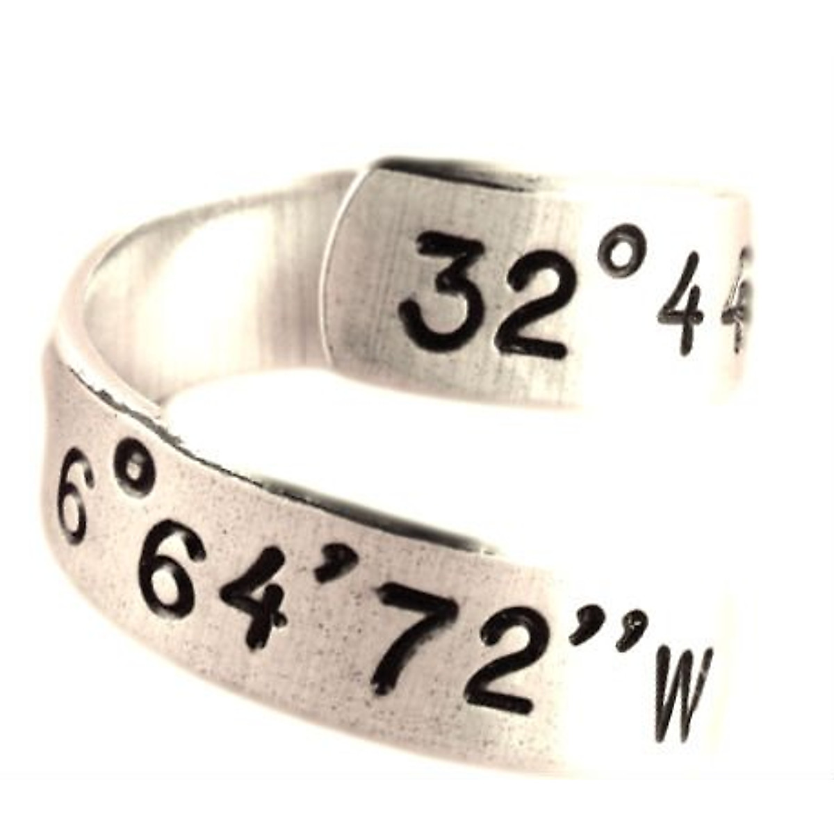 Latitude Longitude Coordinates Twist Ring - Adjustable Ring - Hand Stamped Ring