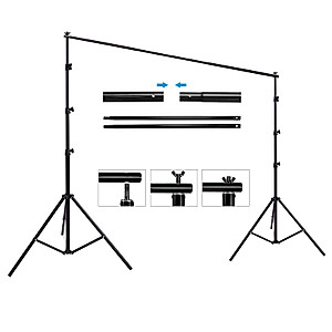 HYJ-INC Photo Background Support System with 8.5 x 10ft Backdrop Stand Kit, 100% Cotton Muslin Backdrop (White Black),Clamp, Carry Bag for Photography Video Studio