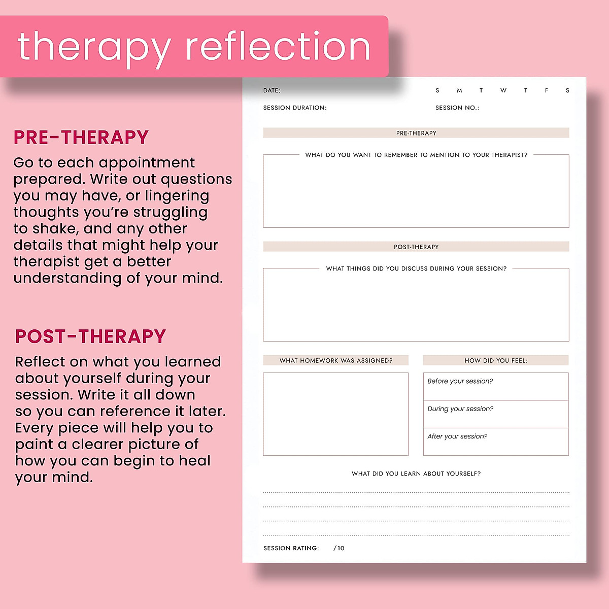 CanPlan Mental Health Planner - Self Care Gift for Women, Mental Health Journal, Book, Anxiety, Depression, ADHD Planner and Tracker, Self Love Self Care Journal, Wellness Planner, Pink