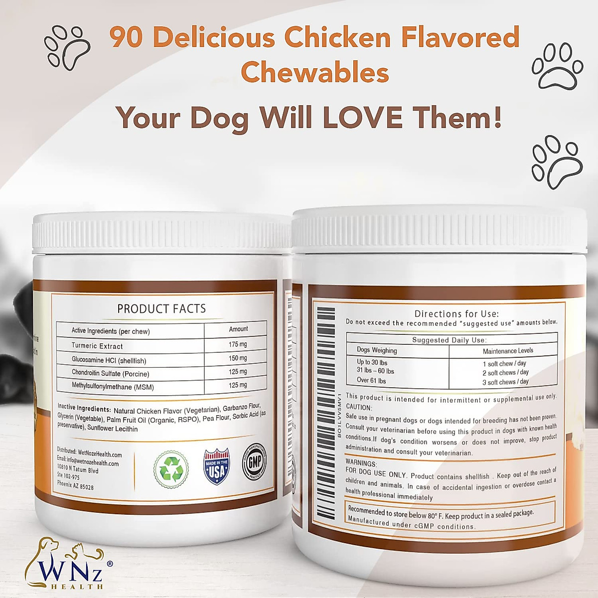 Turmeric Hip and Joint Chews for Dogs, Dog Chews for Mobility Support, Cartilage Health & Dog Joint Pain Relief, Anti-Inflammatory MSM, Glucosamine and Chondroitin for Dogs, 90 Chews, 8 Oz