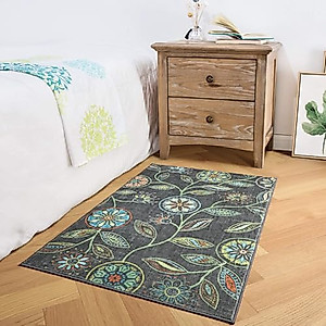 PAGISOFE Indoor Front Door Mat Boho Kitchen Sink Mat, 2x3 Machine Washable Rug, Floral Non-Slip Throw Rug with Rubber Backing, Soft Small Area Rugs for Entryway Bedside Bathroom Entry, Green/Multi