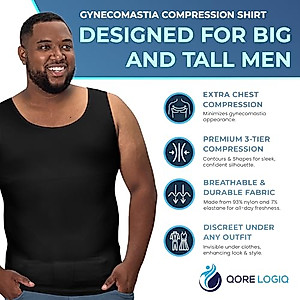 QORE LOGIQ Gynecomastia Compression Shirts for Men - Sleeveless Slimming Undershirts Tummy Control and Body Shaper Tank Top Black Medium