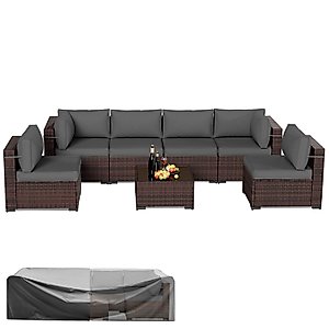 Amopatio Patio Furniture Set 7 Pieces Patio Conversation Set, Outdoor Sectional Wicker Rattan Sofa with All-Weather Cover and Pillows, Fits Porch Garden Backyard Balcony(Grey)