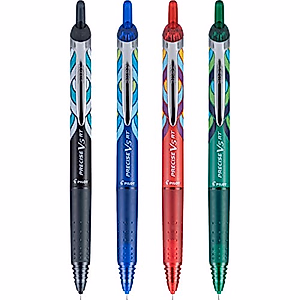 PILOT Precise V5 RT Deco Collection Refillable & Retractable Liquid Ink Rolling Ball Pens, Extra Fine Point (0.5mm) Black/Blue/Red/Green Inks, 4-Pack (41978)