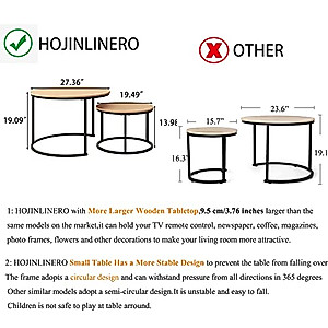 HOJINLINERO Industrial Round Coffee Table Set of 2 End Table for Living Room,Stacking Side Tables, Sturdy and Easy Assembly,Wood Look Accent Furniture with Metal Frame,Black+Teak Oak…