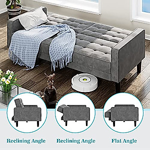 JAMFLY Velvet Futon Sofa Bed loveseat Couch, Modern Upholstered Sleeper Sofa, Fold Up/Down Adjustable Couch for Living Room, Bedroom, Apartment(Dark Gray)