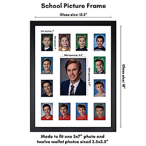 Americanflat 13.5x18 School Picture Frame Pre-K to 12 - Fits Twelve 2.5x3.5 Photos and One 5x7 Picture or Use as One 13.5x18 Frame - Signature Collection - K-12 Picture Frame for Wall Display - Black