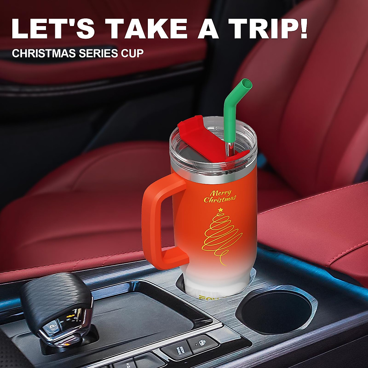 FOHGEE Christmas Style 30oz Stainless Steel Tumbler with Handle - Keep Drinks Cold & Hot All Season! (Red Tree)