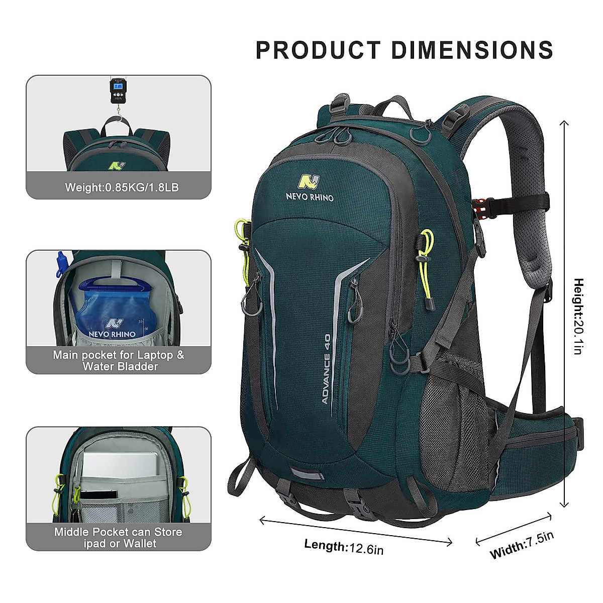 N NEVO RHINO Waterproof Hiking Backpack 40L 50L, Camping, Outdoor Sport Travel Backpack with Rain Cover for Men Women