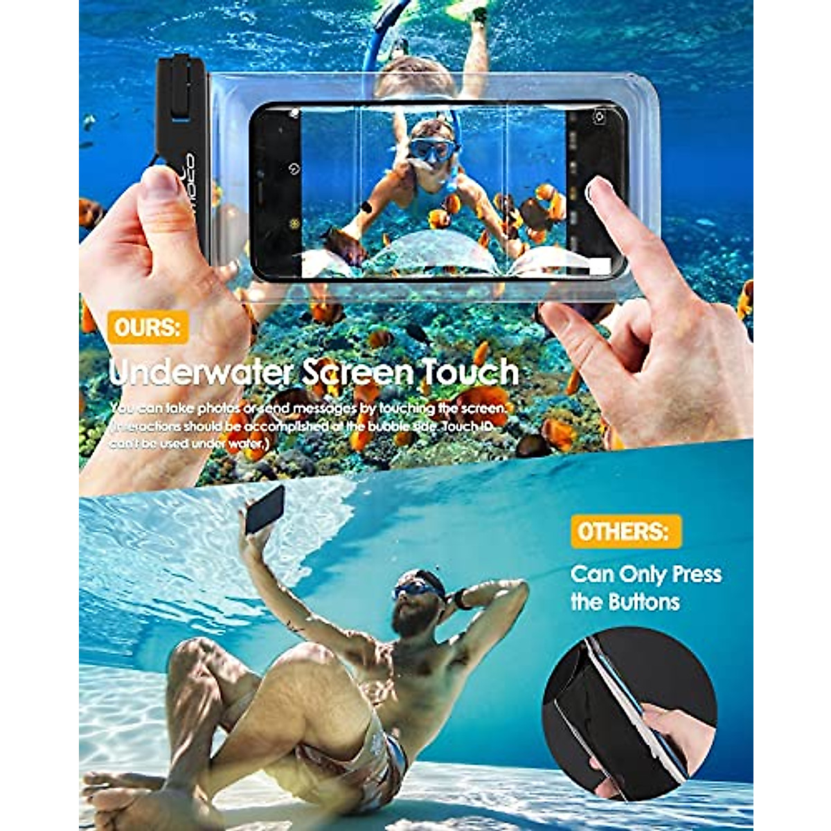 MoKo Waterproof Phone Case 2 Pack, IPX8 Underwater Phone Pouch Dry Bag Compatible with iPhone 14 13 12 11 Pro Max X/Xr/Xs/8/7 Plus, Galaxy S21/S20 Plus/Note 10/9 up to 7.4"