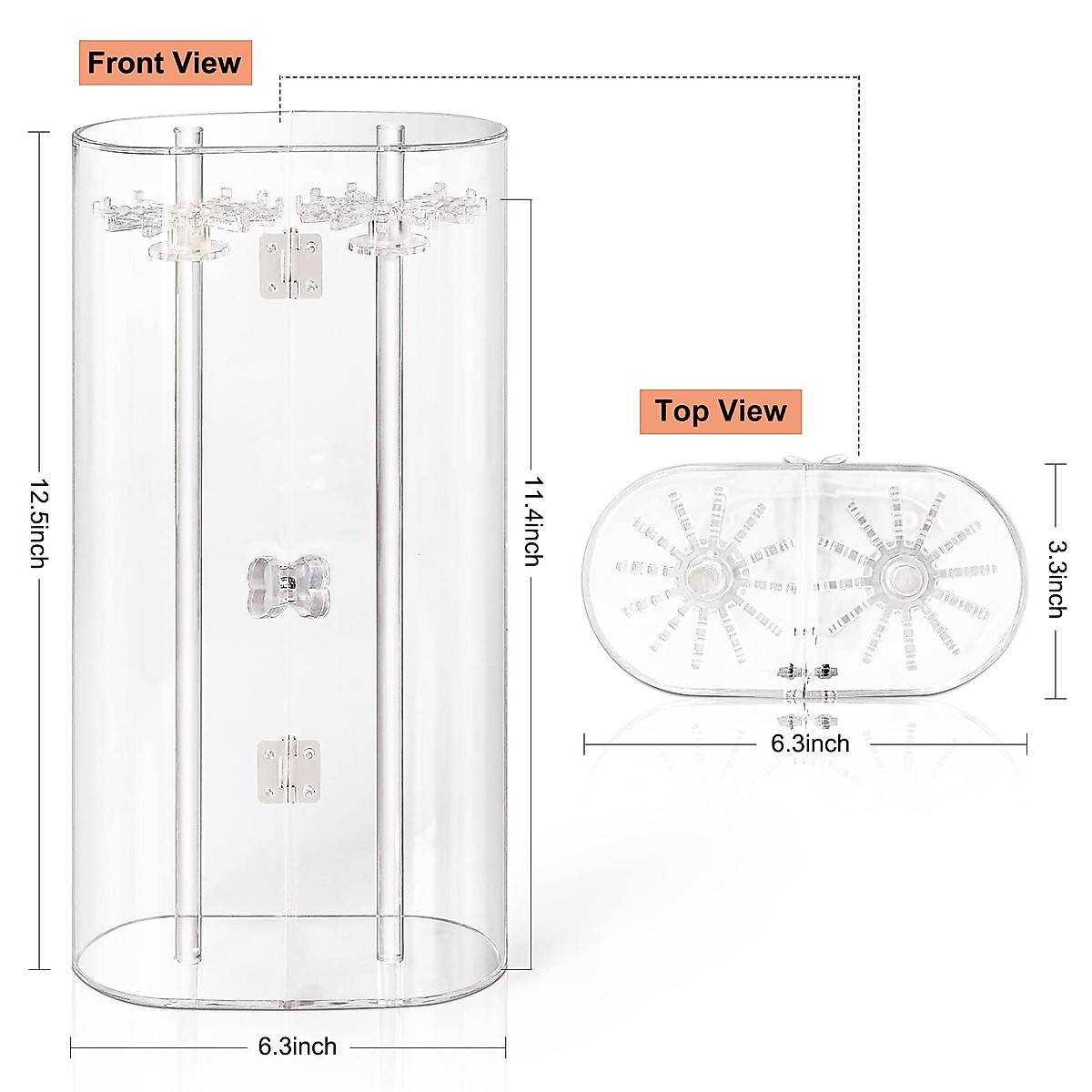 Acrylic Necklace Holder, Clear Necklace Organizer with 24 Hooks, Dustproof Rotation Jewelry Storage Holder Stand, Long Necklaces Pendant Bracelets Display Case for Dresser Bathroom Vanity Countertop