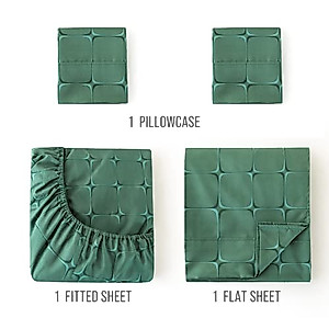 KeoWin Queen Bed Sheet Set 4PC 100% Microfiber up to Around 15" Deep Pocket, Super Soft Cooling Breathable Brushed Double Bedding, Machine Washable & Easy Care, Wrinkle Free - 3D Grid (Green)