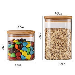 XUNYE Glass Jars with Lids[Set of 4],Glass Canisters Wooden Lids, Airtight Clear Food Storage Bamboo Square Stackable Kitchen For Spice Cereal Sugar Coffee candy, wood color
