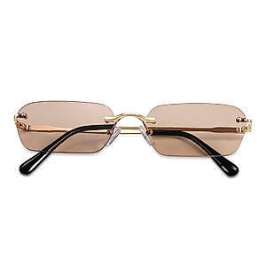 FEISEDY Rimless Sunglasses Y2K Sunglasses Retro Small Narrow Clear Eyewear Vintage Rectangle Sunglasses for Women Men B2643