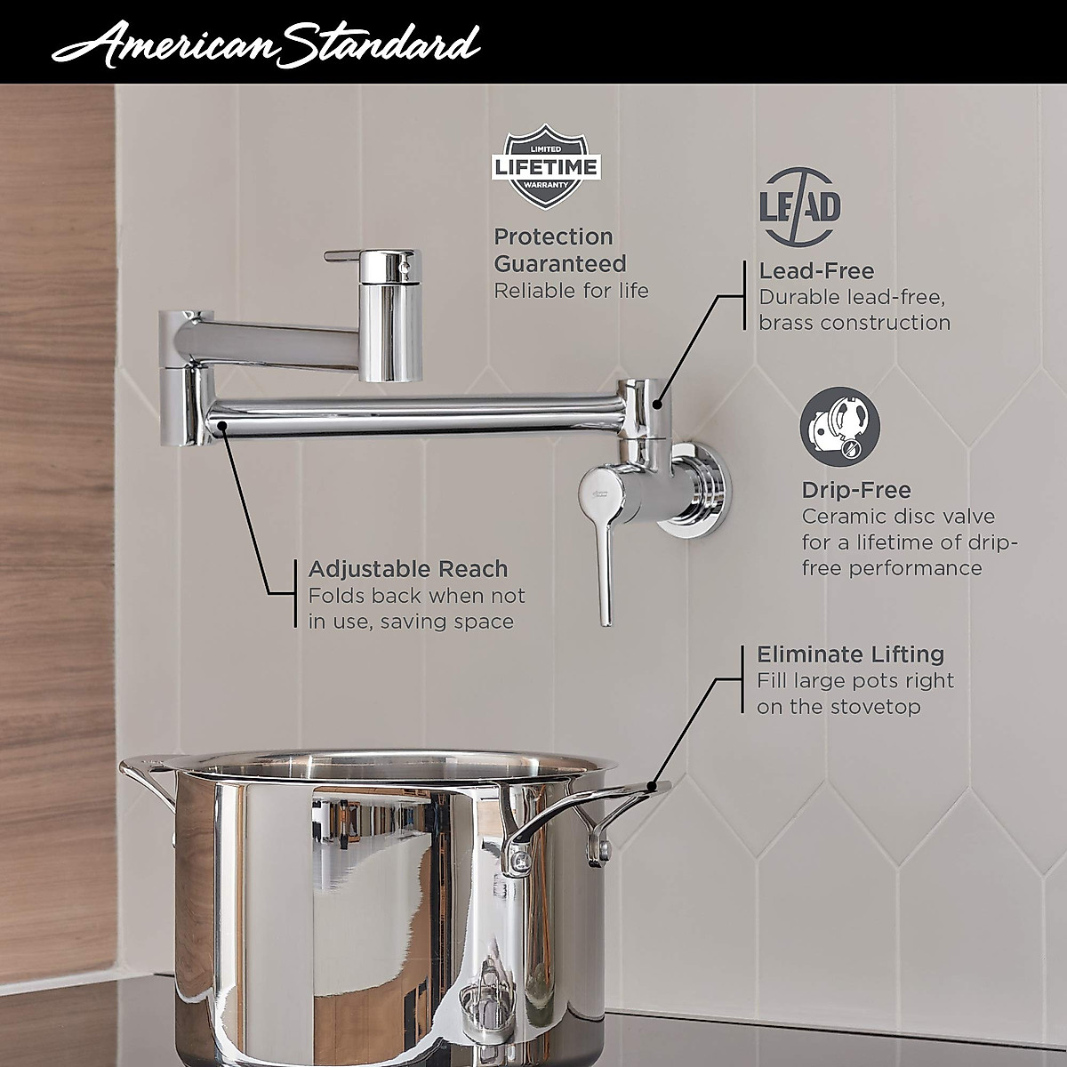American Standard 4803900.075 Studio S Wall-Mount Pot Filler Stainless Steel