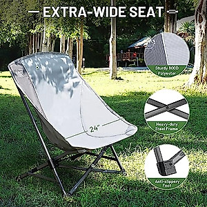 TIMBER RIDGE Lightweight Folding Camping Chair for Adults, Stable Low Seat Beach Chairs with Carry Bag, Portable High Back Chair for Outdoor Camp Sand Lawn Concert Travel Picnic, Supports 300Lbs Grey