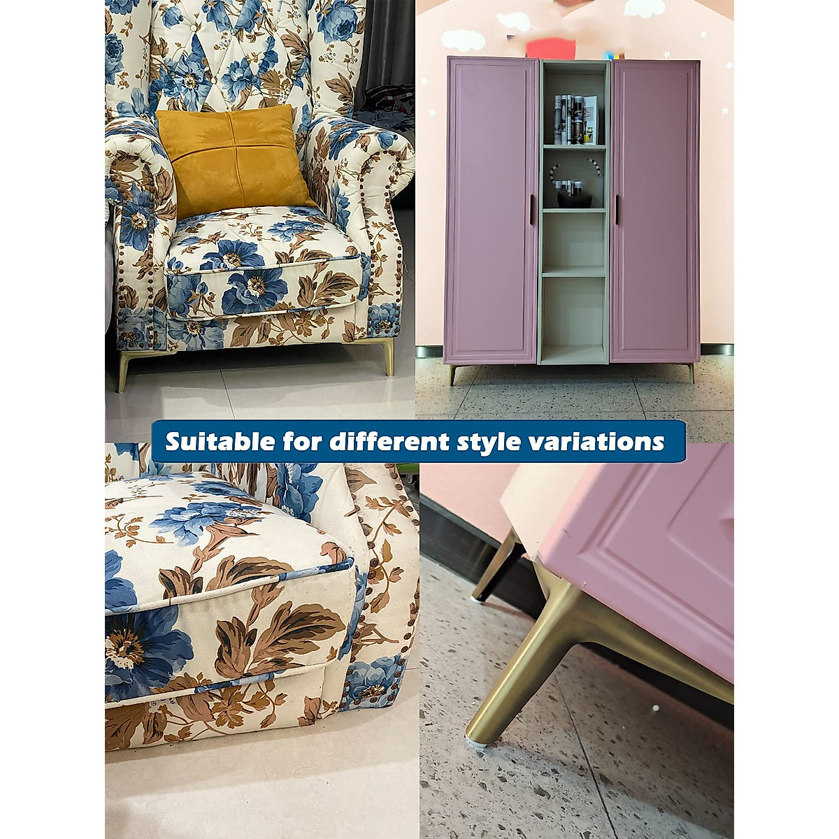 Kaupuar 4.72 inch Antique Brass Furniture Legs Brushed Gold Metal for Cabinet Sofa Couch Table Chair Bed TV Set of 4 Mid Century Modern Legs DIY Replacement