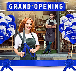 Grand Opening Blue Ribbon Cutting Ceremony Kit - 25" Giant Scissors with Blue Satin Ribbon, Banner, Balloons,Bows and More Supplies Grand Opening Decorations for Business