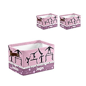 Gymnast Move Stars Red Pink Foldable Custom Personalized Name Storage Bins Basket Cubic Clothes Supplies Organizer,Durable Handle