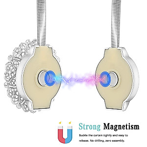 MoKo Crystal Flower Magnetic Curtain Tiebacks, 2 Pack Window Curtain Decorative No Drilling Drapery Holdbacks Flower Curtain Buckle with High-Elastic Spring Wire for Home Office Decor - Silver