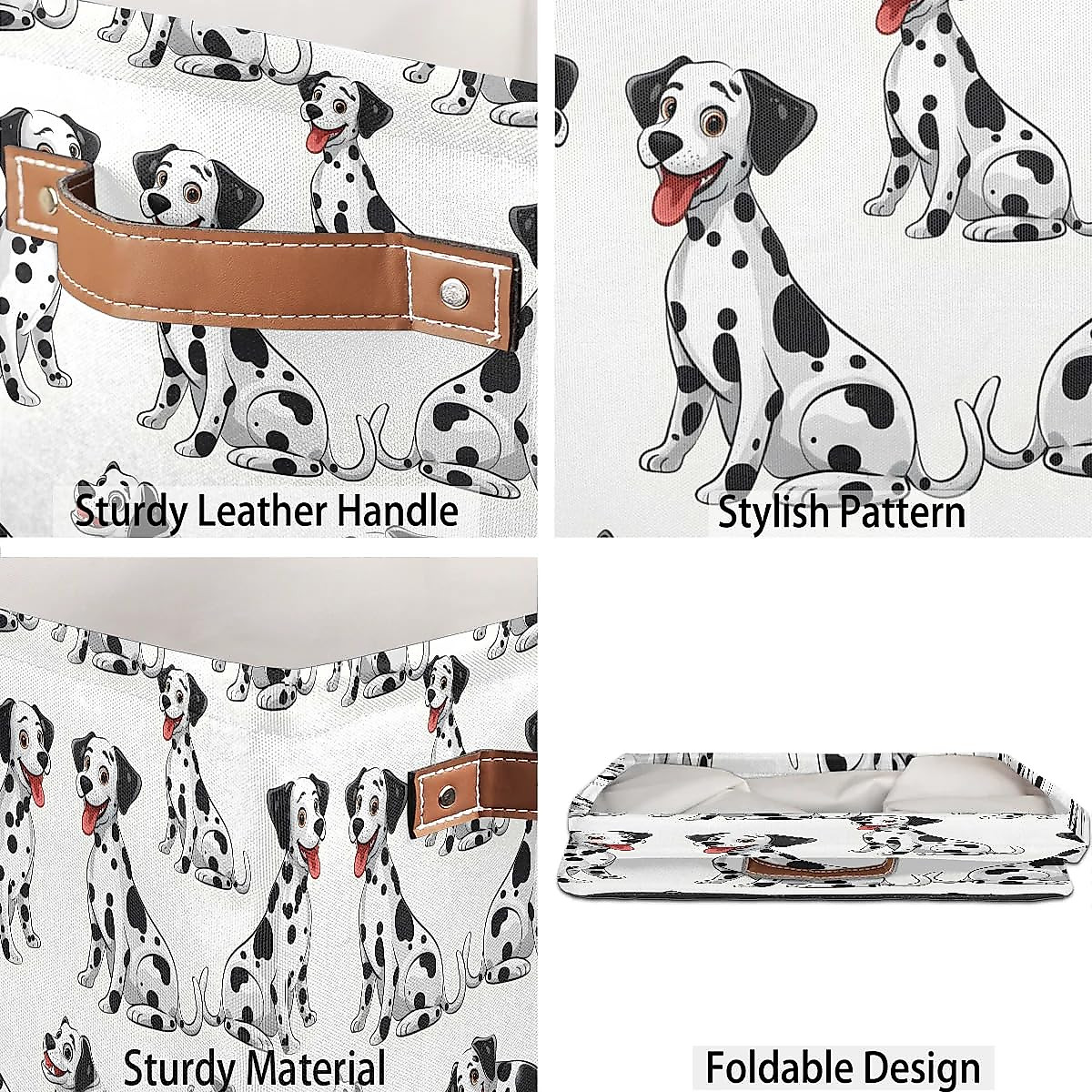 Piolysio Dalmatian Dogs 13 Inch Storage Cube Bins Fabric Storage Bin with Leather Handles Foldable Storage Organizer Baskets for Closet, Living Room, Shelves, Bedroom