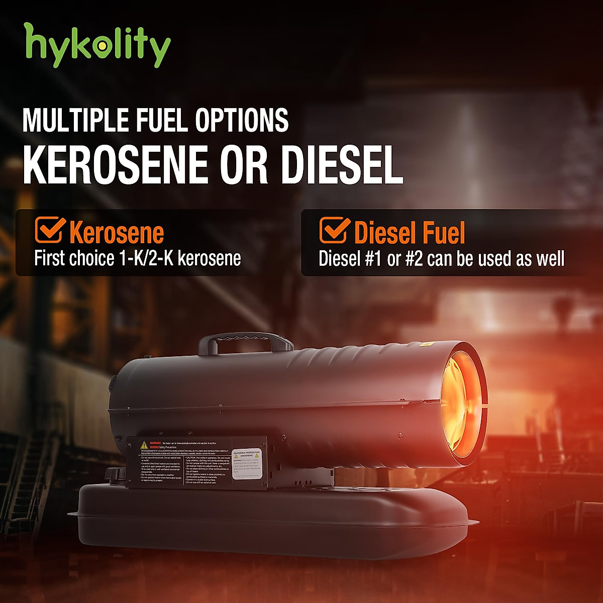 Hykolity 85,000 BTU Forced Air Kerosene Diesel Heater, Portable Torpedo Space Heater with Thermostat Control for Warehouse, Garage, Jobsite and Construction Sites, CSA Certified