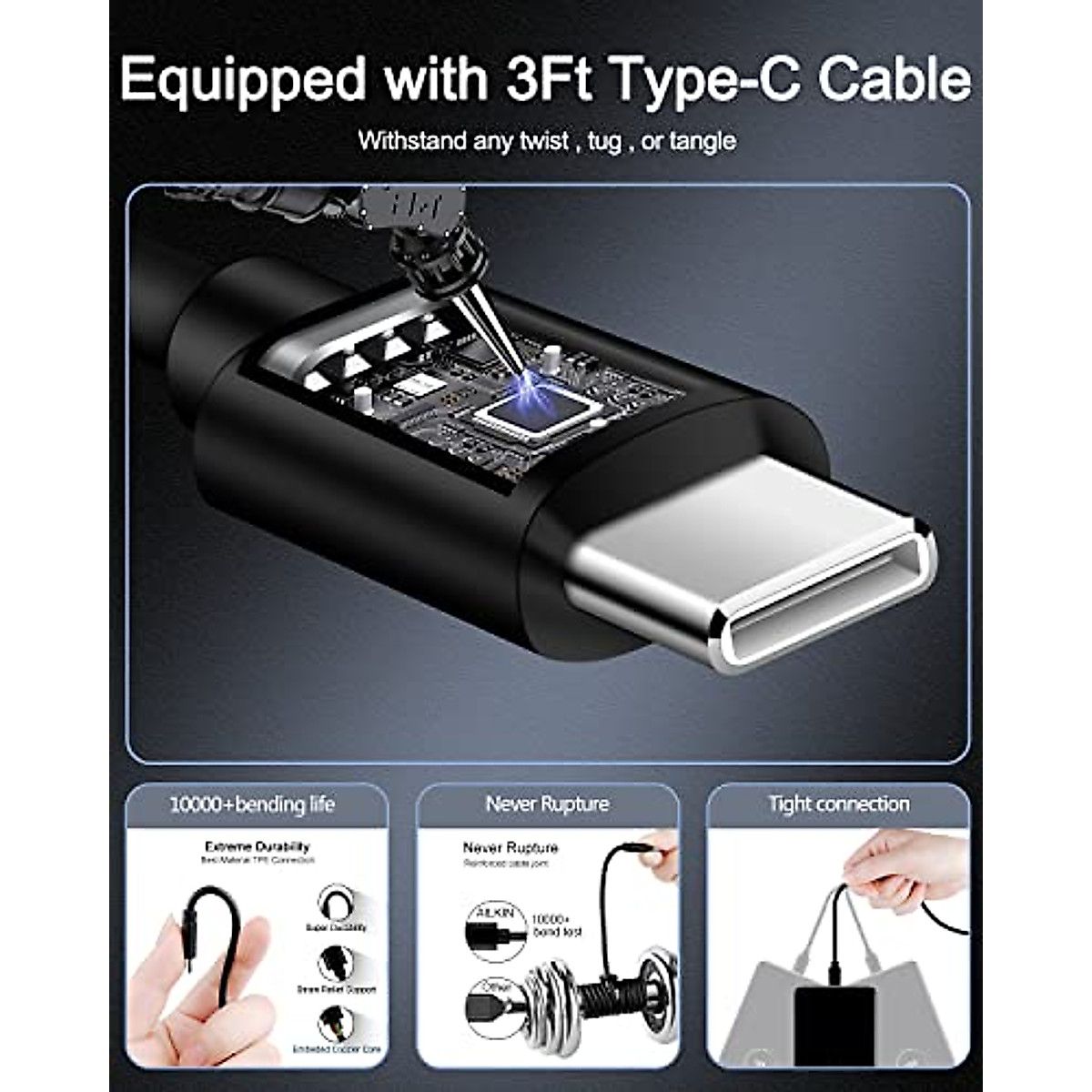 48W USB C Car Charger Fast Charging, 2Port Cigarette Lighter Adapter with 3FT Type C Phone Charger Cable for Samsung Galaxy S23 S22 S21 S20 A03s A13 Z Flip 4, Pixel 7 Pro 6a, iPhone 14 Plus, Moto