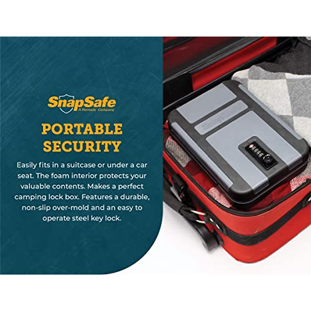 SnapSafe Treklite Combination Lock Box - Polycarbonate Portable and Lightweight Gun Lock Box - with Keyed Lock and Foam Lining - Ideal for Travel, TSA Approved - XL, Black, 10 x 7 x 2 Inches
