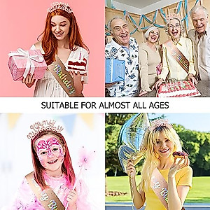 BAHABY Birthday Crowns for Women, It's My Birthday Sash & Birthday Headband Set Princess Birthday Sash and Rhinestone Tiara Birthday Gifts for Women Girls Sweet Happy Birthday Accessories for Party- Rose Gold